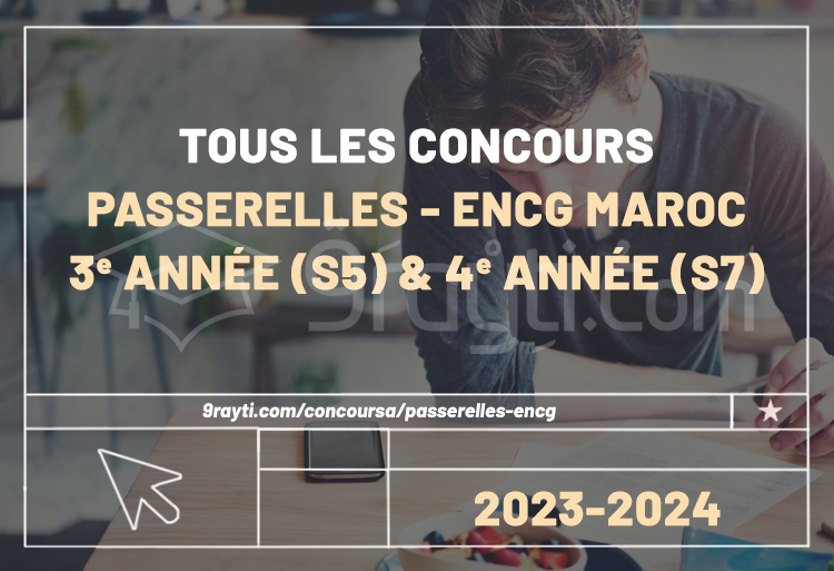 Liste des Concours Passerelles 3e année (S5) et 4e année (S7) des ENCG Maroc 2023-2024 - 9rayti.Com